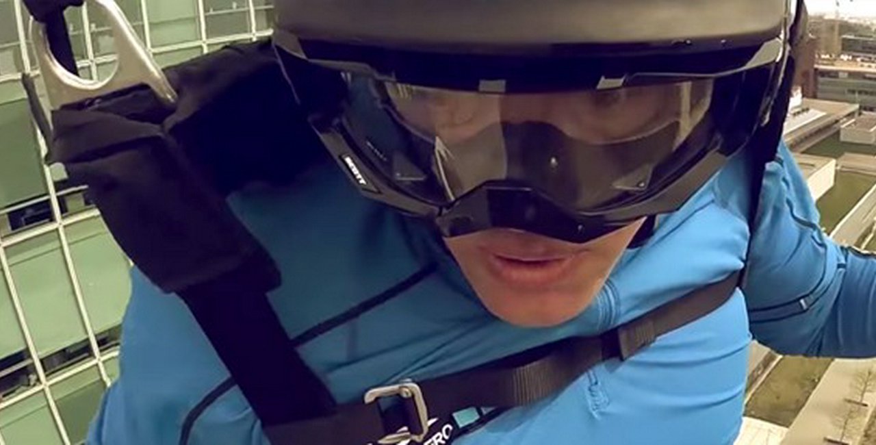 Base Jumper Leaps from Prague's Tallest Building - Prague, Czech Republic