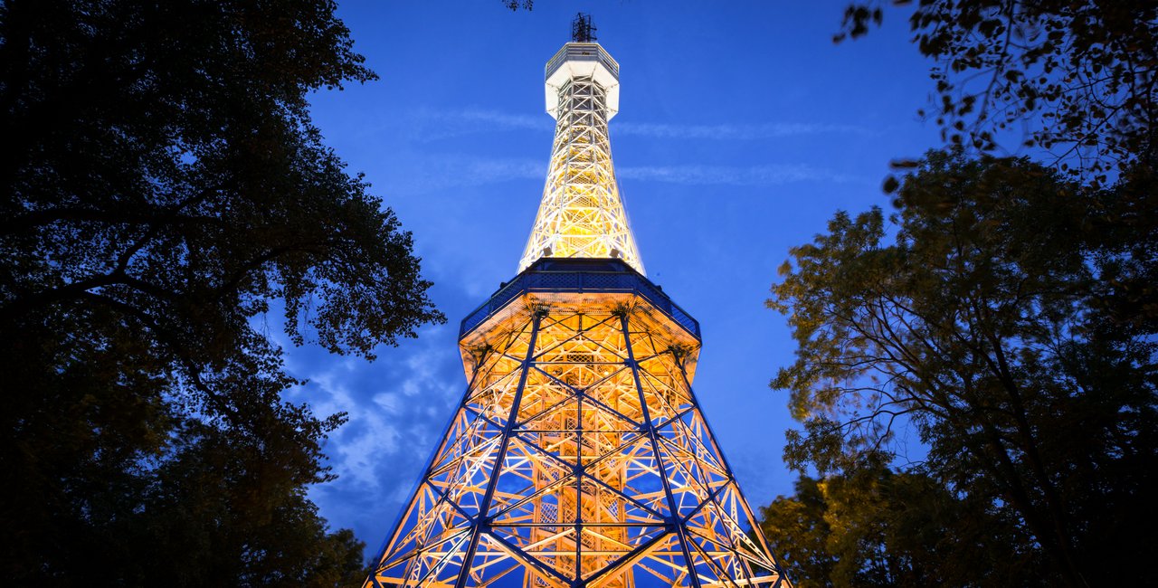 Prague's Petřín Tower lights up in blue and white in solidarity with ...