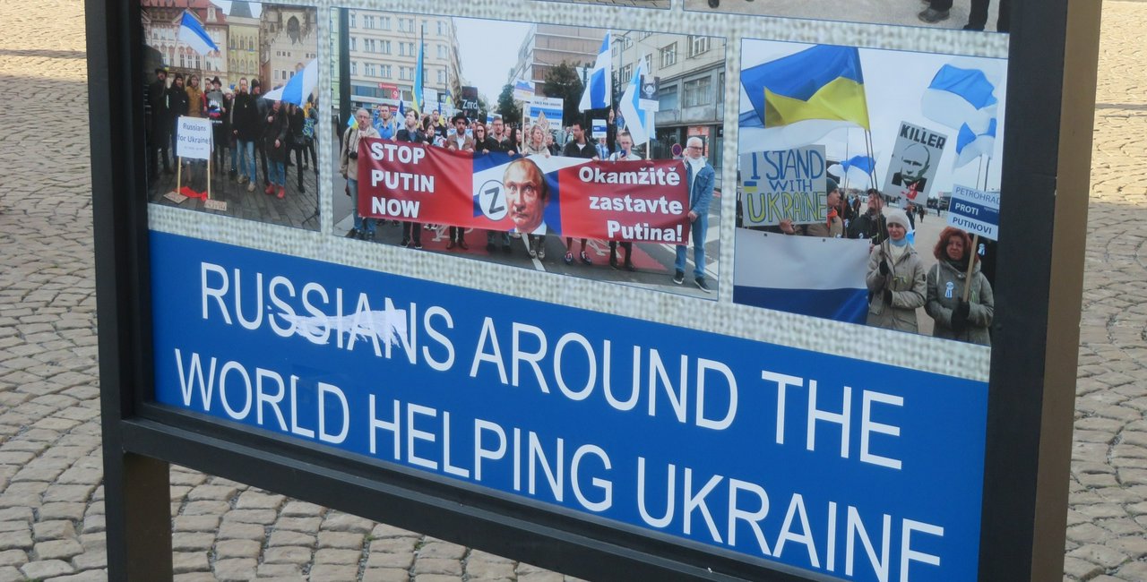 Outdoor photo exhibition showing Russian support for Ukraine vandalized ...